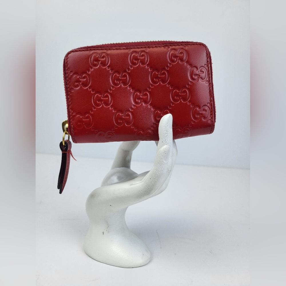 Gucci Guccissima Zip Around Card Case Red - Gem